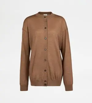 TOD'S Cardigan In Merino Wool With T-stitching - Brown