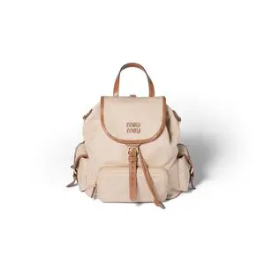 Miu Miu Canvas And Leather Backpack - Cord Beige/brandy