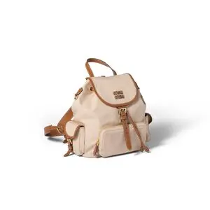 Miu Miu Canvas And Leather Backpack - Cord Beige/brandy
