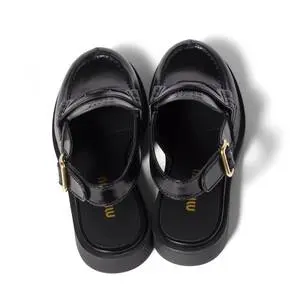 Miu Miu Brushed Leather Slingback Loafers - Black