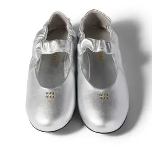 Miu Miu Ruched Nappa Leather Ballerinas - Silver