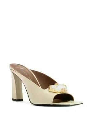 GIUSEPPE ZANOTTI Square-toe Sandals With Metal Brooches - Neutrals