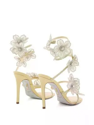 Rene Caovilla Floral-embellished Spiral Sandals - Neutrals