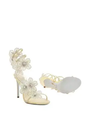 Rene Caovilla Floral-embellished Spiral Sandals - Neutrals