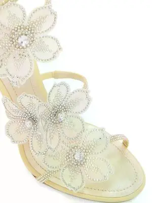 Rene Caovilla Floral-embellished Spiral Sandals - Neutrals