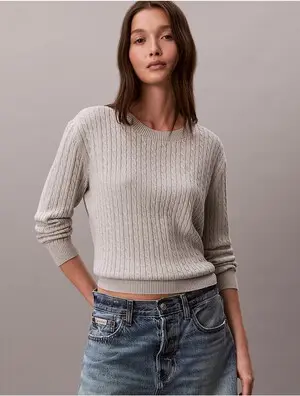 Calvin Klein Cotton Cable Knit Sweater - Ba10 Grey Heather