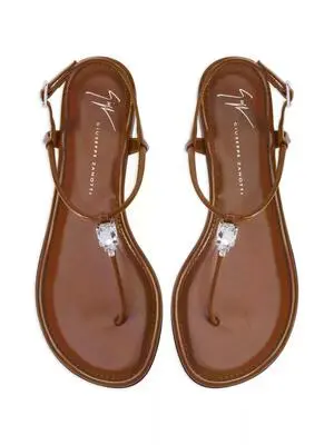GIUSEPPE ZANOTTI Maeeve Rhinestone Flat Sandals - Brown