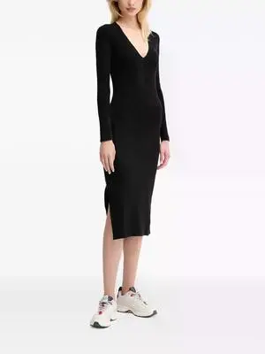 Lacoste V-neck Ribbed Midi Dress