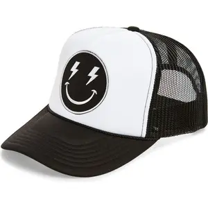 LOCAL BEACH Bolt Smiley Face Trucker Hat Black/white