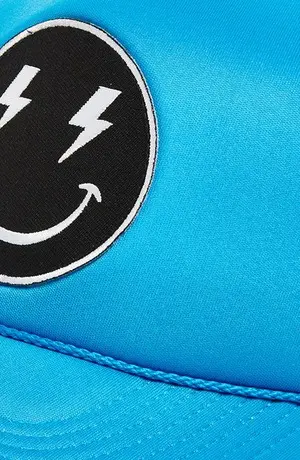 LOCAL BEACH Bolt Smiley Face Trucker Hat - Neon Blue