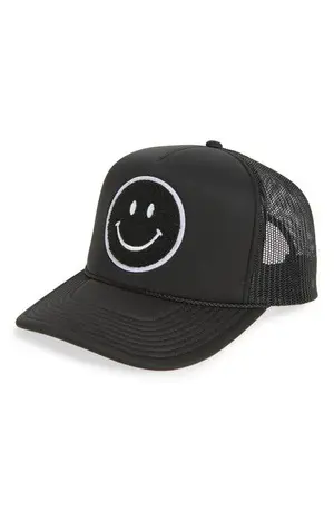 LOCAL BEACH Smiley Patch Trucker Hat - Black/black