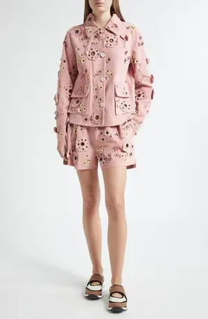 Marni Floral Appliqué Suede Cargo Jacket