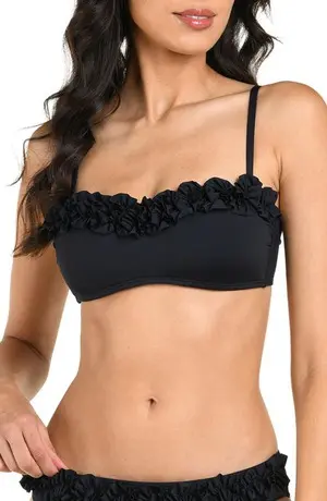 La Blanca Island Ruffle Bandeau Bikini Top - Black
