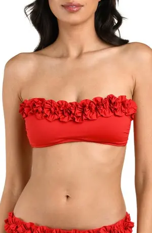 La Blanca Island Ruffle Bandeau Bikini Top - Ruby