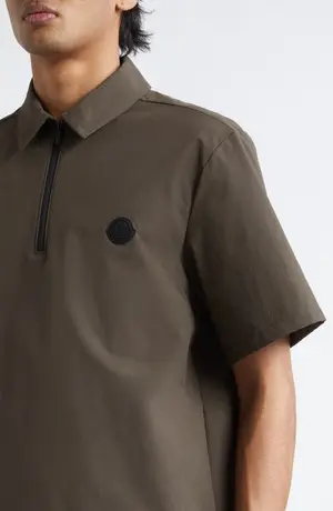 Moncler Logo Patch Quarter Zip Polo - Peat