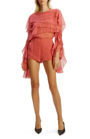 Bardot Carson Ruffle Chiffon Romper - Rose