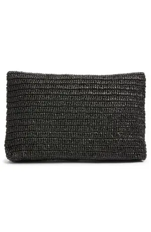 Saint Laurent Large Cassandre Raffia Envelope Clutch - Noir