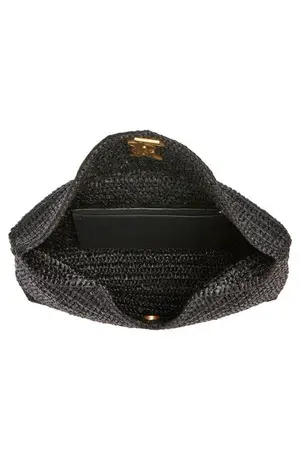Saint Laurent Large Cassandre Raffia Envelope Clutch - Noir