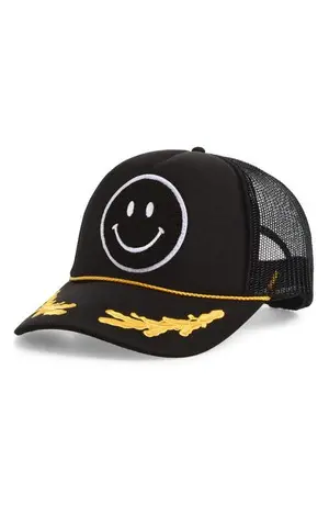 LOCAL BEACH Capt'n Smiley Patch Trucker Hat - Black