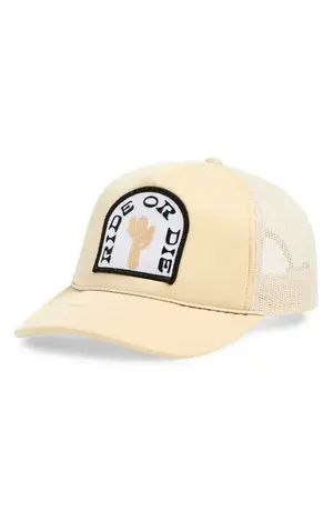 LOCAL BEACH Ride Or Die Patch Trucker Hat Khaki