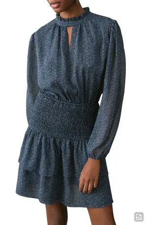 Mango Ruffle Smocked Waist Long Sleeve Dress