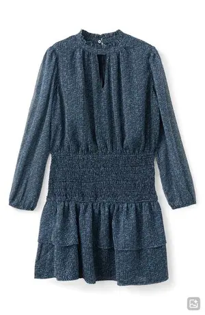 Mango Ruffle Smocked Waist Long Sleeve Dress