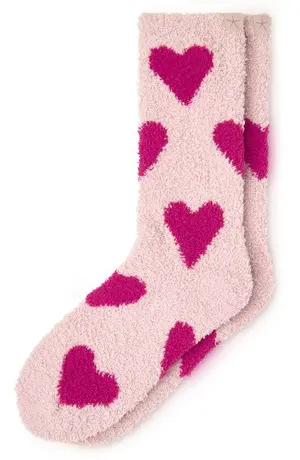 Barefoot Dreams Cozychic Heart Crew Socks - Dusty Rose-cherry