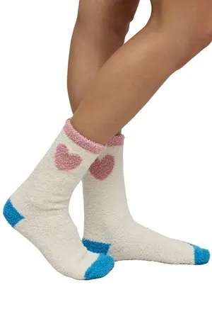 Barefoot Dreams Cozychic® Colorblock Heart Crew Socks - Cream Multi