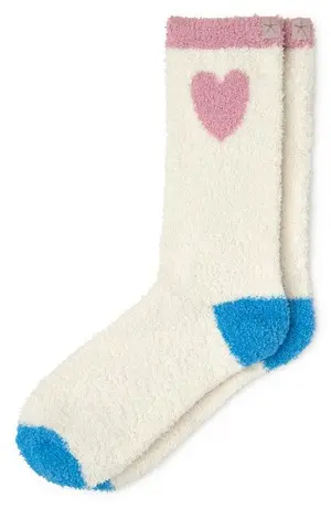 Barefoot Dreams Cozychic® Colorblock Heart Crew Socks - Cream Multi