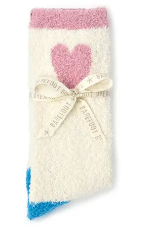 Barefoot Dreams Cozychic® Colorblock Heart Crew Socks - Cream Multi