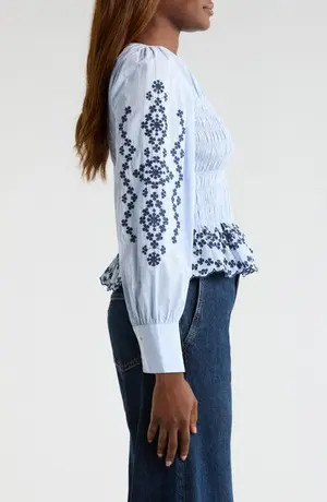 Rails Tabi Embroidered Smocked Cotton Top