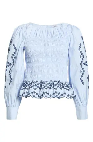 Rails Tabi Embroidered Smocked Cotton Top