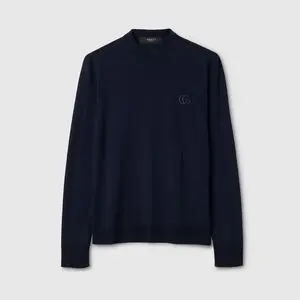 Gucci Knit Wool Sweater With Double G Embroidery - Blue