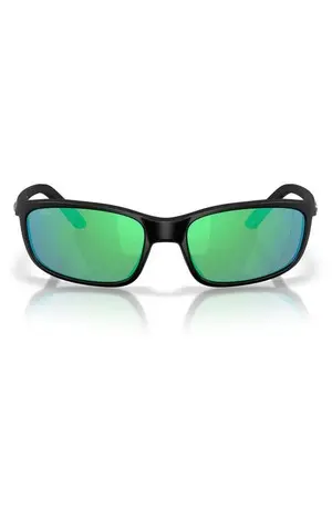 COSTA DEL MAR Brine Ii 59mm Polarized Rectangular Sunglasses - Black/green Mirror 580g
