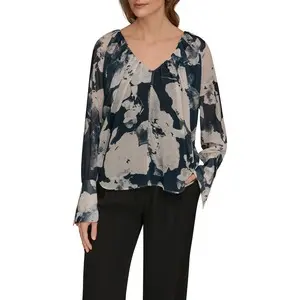 Donna Karan New York Printed Long Sleeve Top - Nightfall Multi