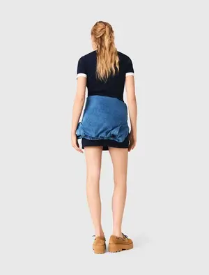 Maje Blue Rib Knit Polo Dress With White Contrast Trim - Navy