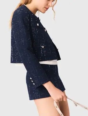 Maje Cotton Short Jacket With Patch Pockets - Navy