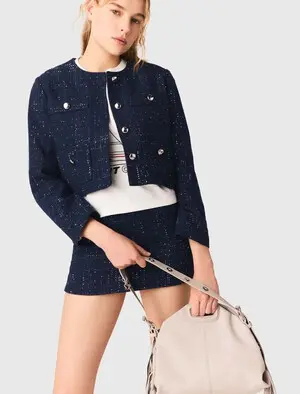 Maje Cotton Short Jacket With Patch Pockets - Navy