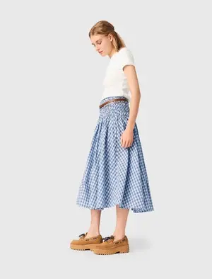 Maje Cotton Rhinestone Maxi Skirt - Blue Check Print