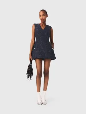 Maje Layered-effect Cotton Tweed Playsuit - Navy