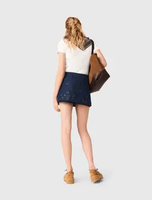 Maje Embroidered Denim Skort - Navy