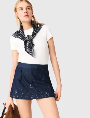 Maje Embroidered Denim Skort - Navy