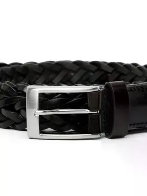 Canali Braided Leather Belt With Silver-tone Buckle - Black