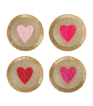 JOANNA BUCHANAN Beaded Heart Coasters - Red