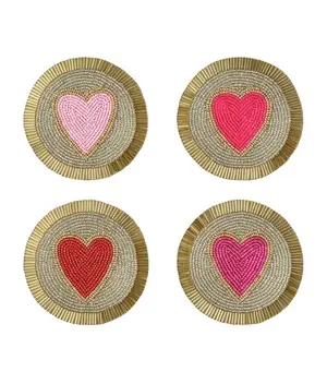 JOANNA BUCHANAN Beaded Heart Coasters - Red