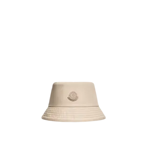 Moncler Leather Logo Bucket Hat Beige