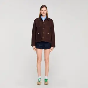 Sandro Straight-cut Suede Jacket - Black Brown