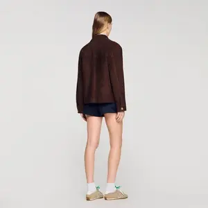 Sandro Straight-cut Suede Jacket - Black Brown