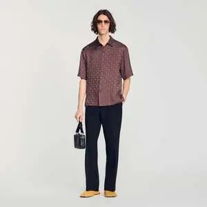 Sandro Square Cross Loose-fit Shirt - Chocolate