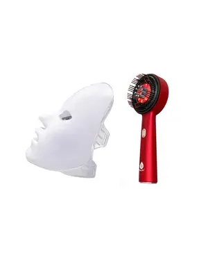 PURSONIC 7-color Facial Therapy Mask + 3-in-1 Led Scalp & Hair Treatment Brush - White